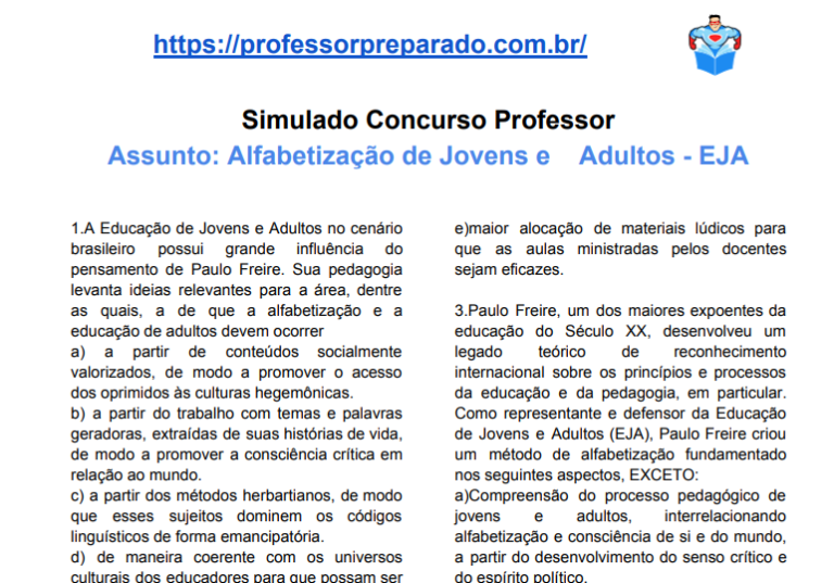 Simulado sobre a EJA - Simulados e Questões