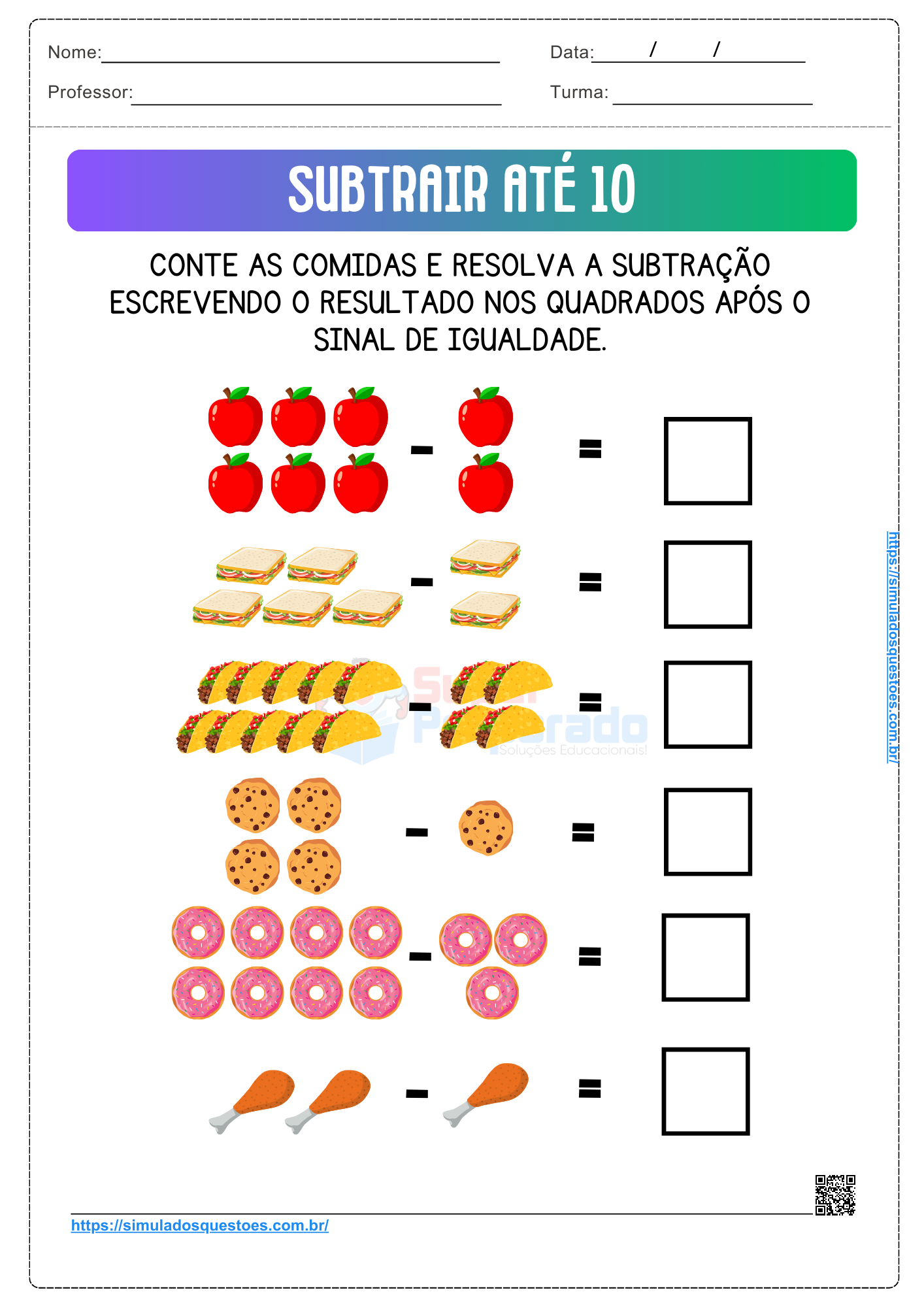 #53 Atividades de Subtrair até 10 para Educação Infantil e 1º ano EF ...
